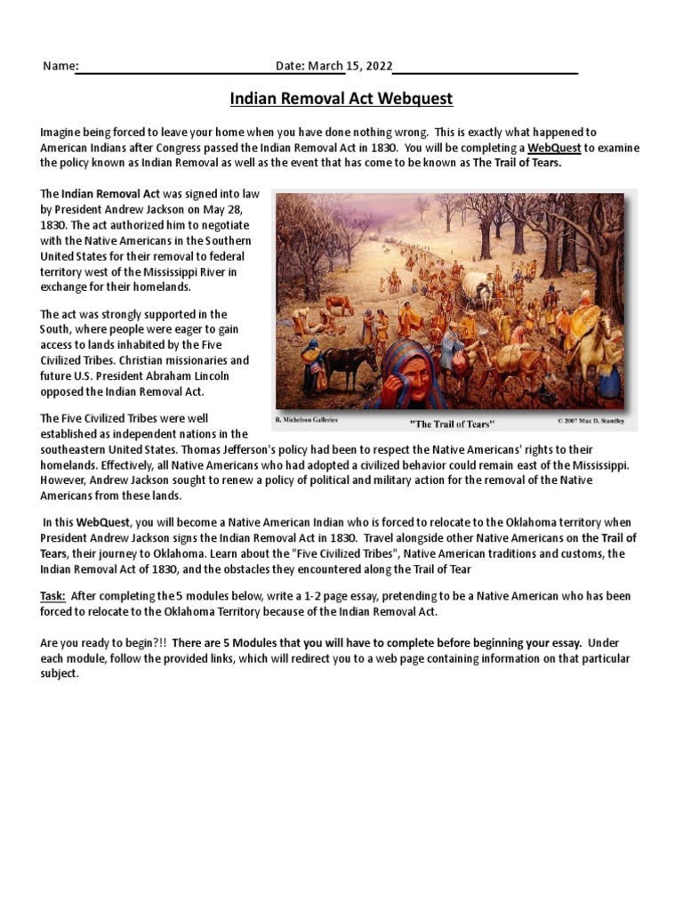 Indian - Removal - Act - Webquest | PDF | Native Americans In The ...