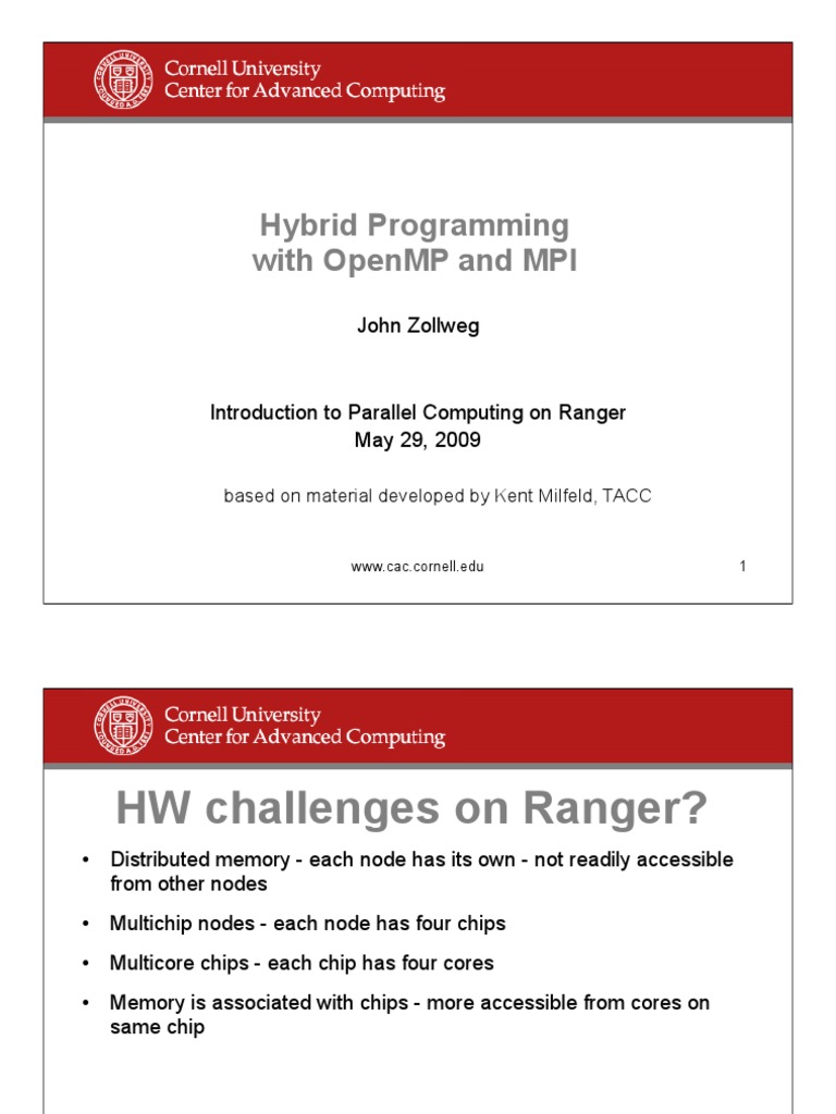 Hybrid Programming With Openmp and Mpi: John Zollweg | PDF | Message Passing Interface | Thread ...