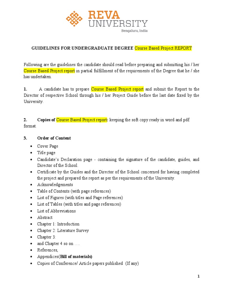 Guidelines For Undergraduate Degree Course Based Project Report | PDF | Typefaces | Thesis