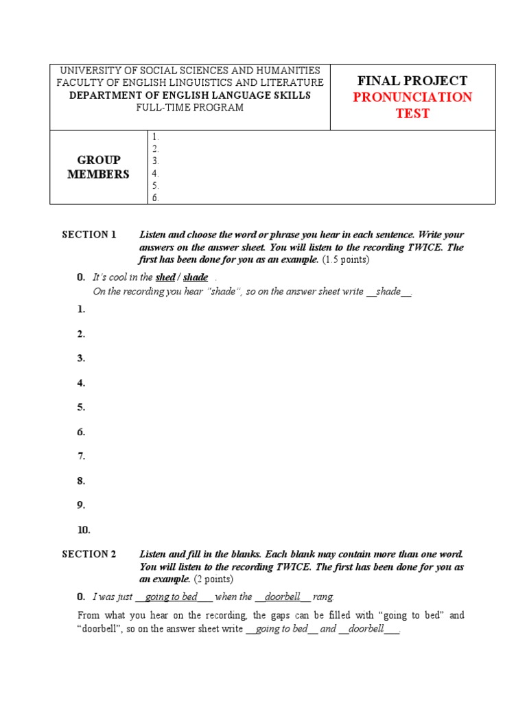 Group Members: Pronunciation Test | PDF | Word | English Language