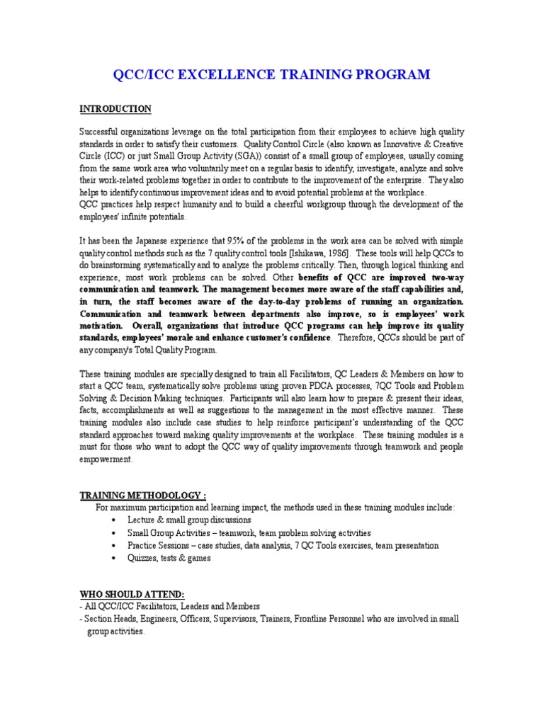 Qcc/Icc Excellence Training Program | PDF | Quality Management ...