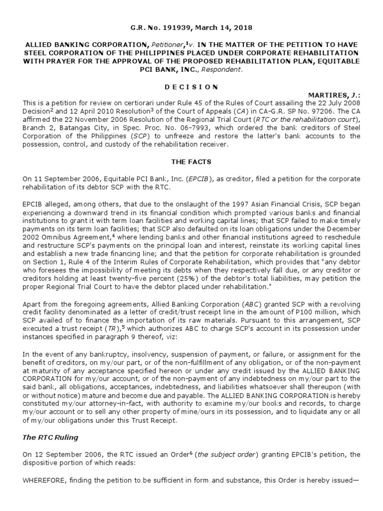 Allied Banking Corp Vs Equitable PCI Bank GR 19139 | PDF | Bankruptcy ...