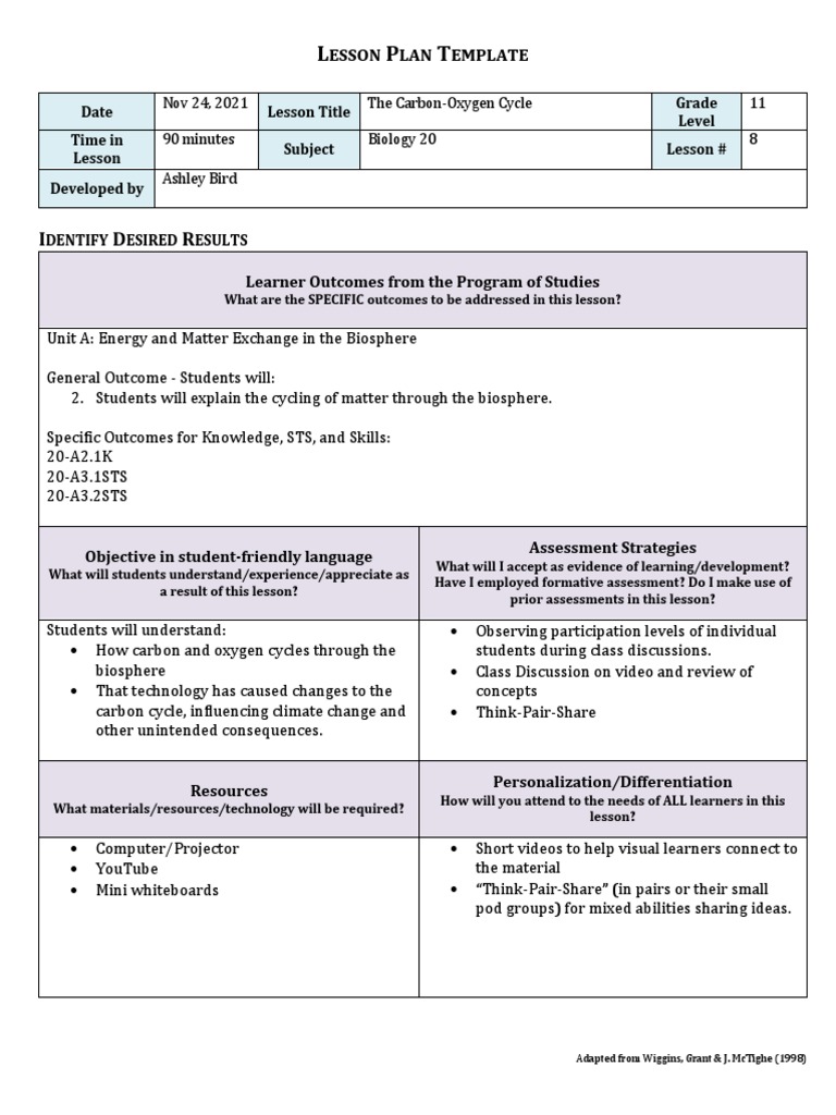 Carbon-Oxygen Cycle Lesson Plan | PDF | Lesson Plan | Carbon Cycle