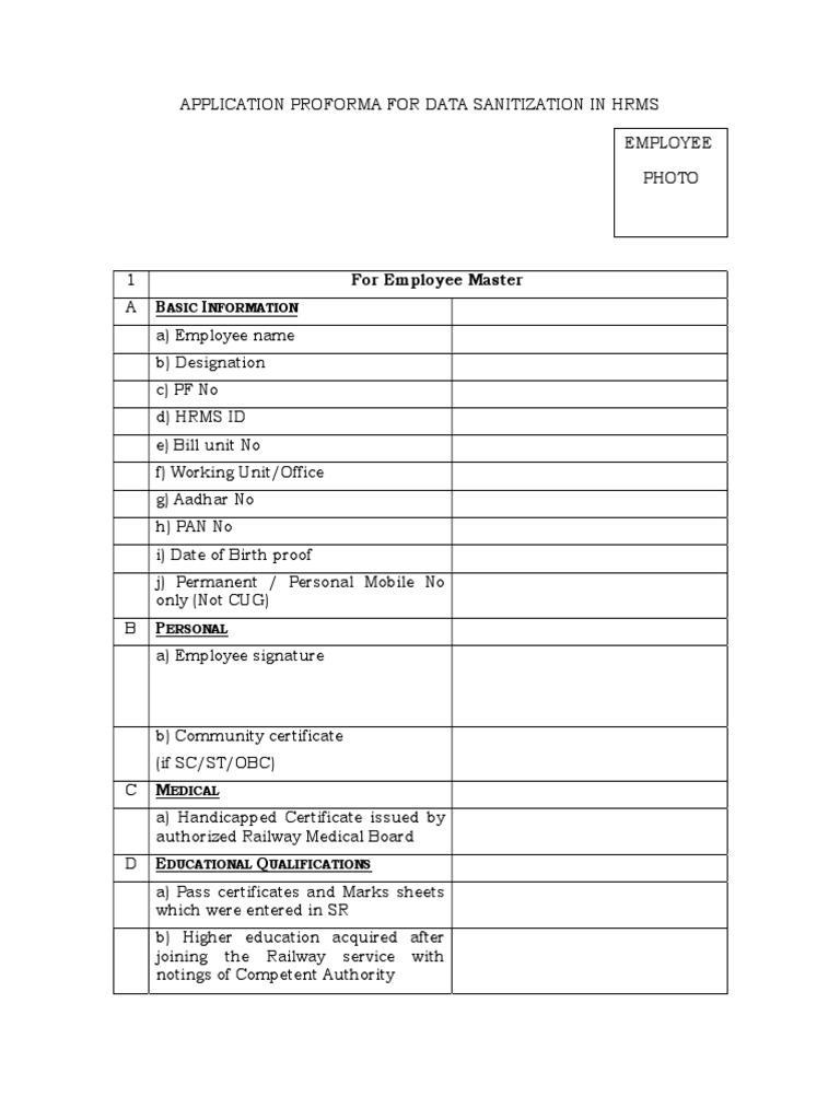 HRMS Data Sanitization Application Form | PDF