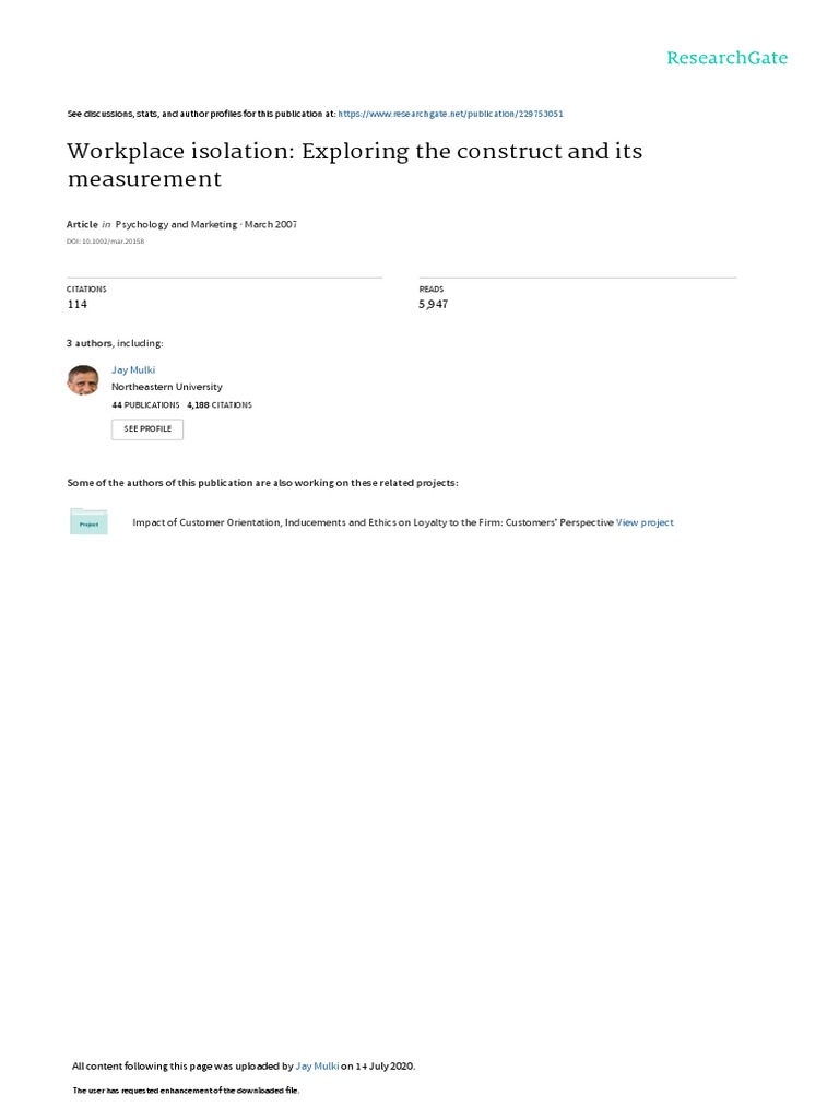 Workplace Isolation: Exploring The Construct and Its Measurement | PDF ...