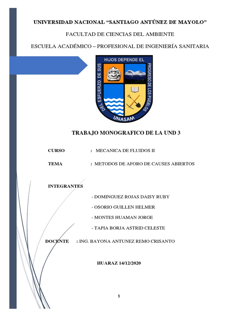 Monografia - Mecanica de Fluidos | PDF | Descarga (hidrología) | Medición