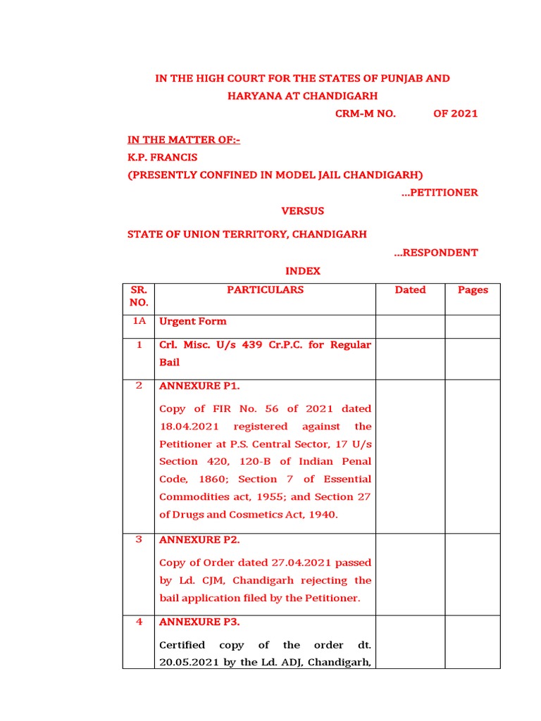 High Court Bail Application for K.P. Francis | PDF | Bail | Arrest