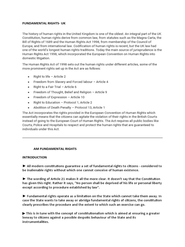 Notes Fundamental Rights | PDF | Fundamental Rights | Human Rights