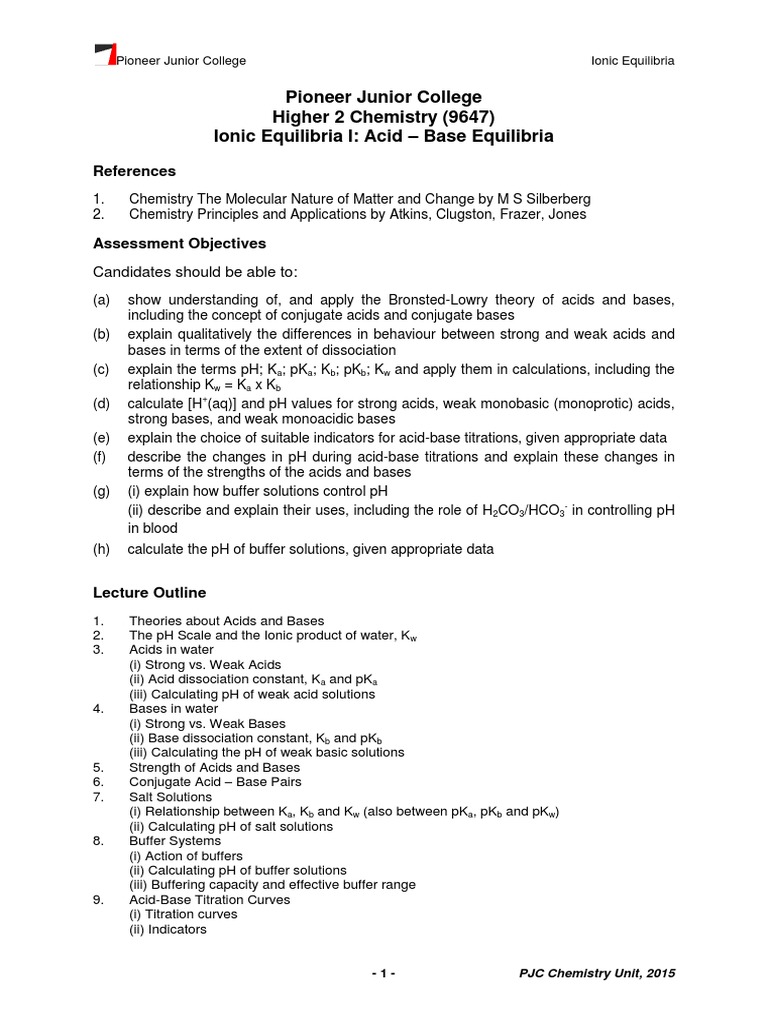 Ionic Equilibria (Part 1) | PDF | Acid | Ph