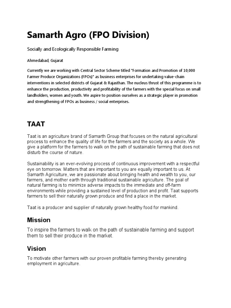Samarth Agro Company Profile | PDF | Agriculture | Organic Farming