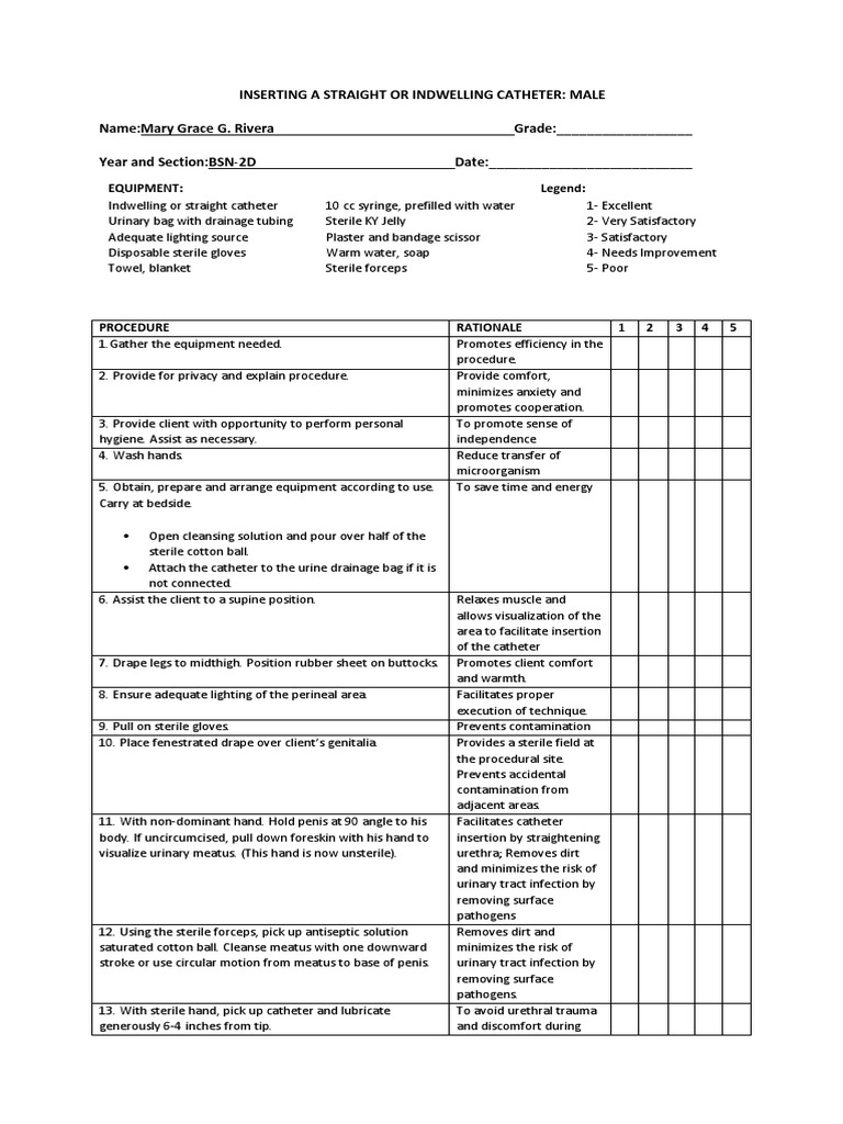 Inserting A Straight or Indwelling Catheter (Male) | PDF | Catheter ...