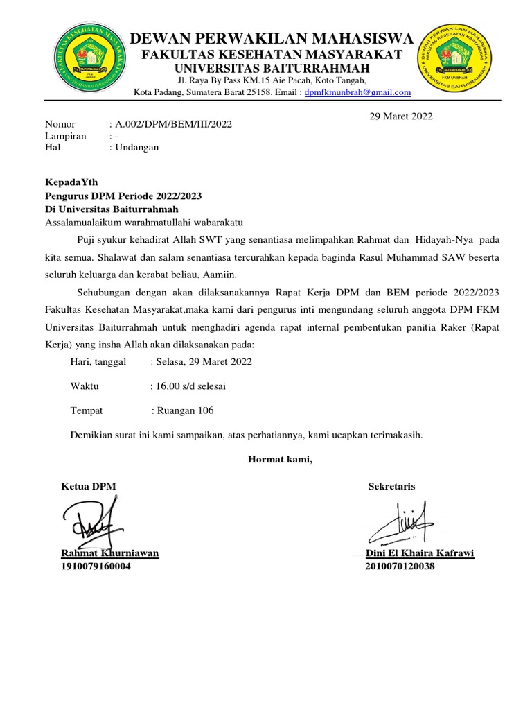 Surat Undangan Rapat Internal | PDF