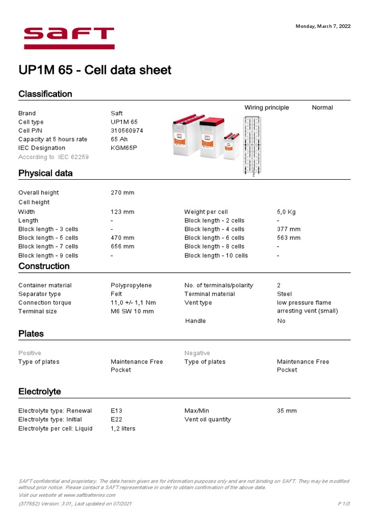 UP1M 65 - Cell Data Sheet: Classification | PDF | Electromagnetism ...
