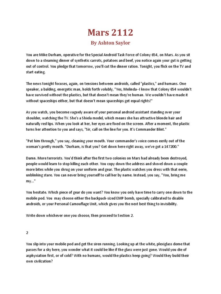 Mars 2112: by Ashton Saylor | PDF | Thought