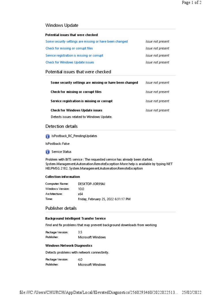 Windows Update Diagnostic Report: No Issues Detected for Security ...