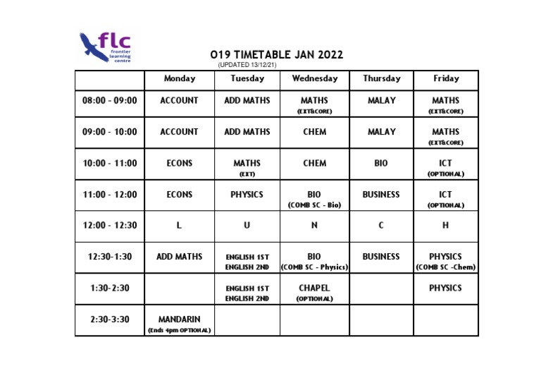 O19 Timetable January 2022 | PDF