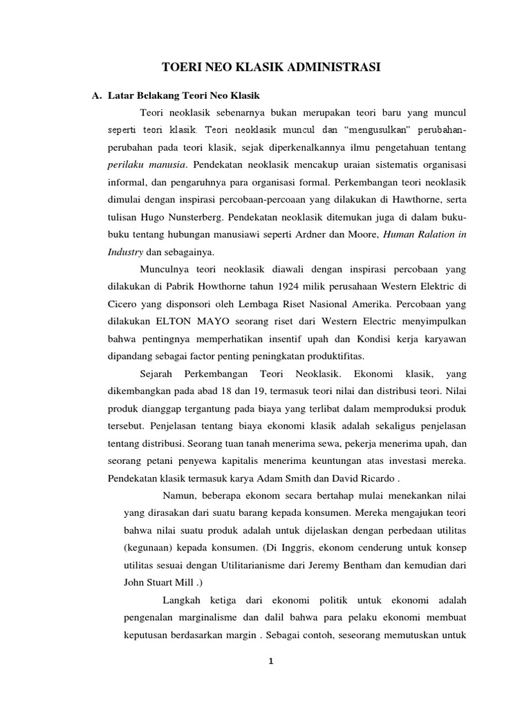 Teori Neoklasik dalam Ekonomi dan Administrasi | PDF | Politik