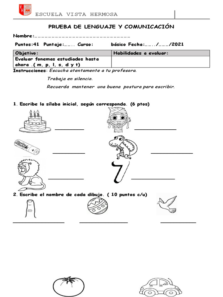 Prueba de Lenguaje M L P S D T | PDF