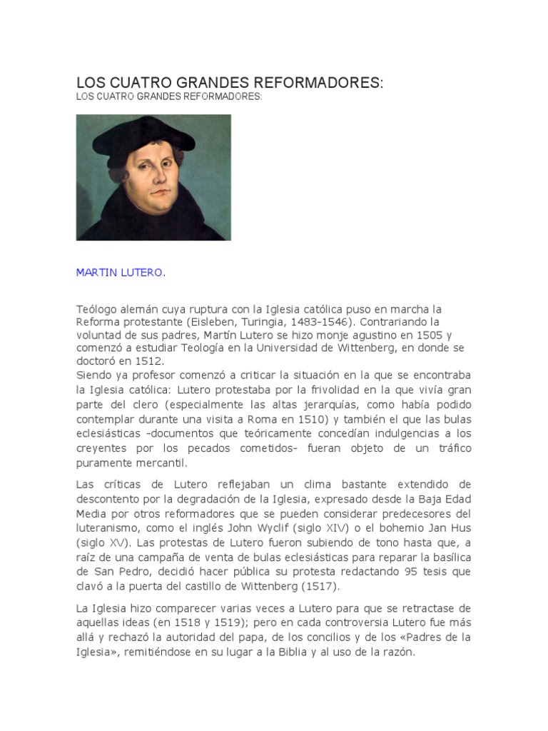 Los Cuatro Grandes Reformadores | PDF | Martin Luther | protestantismo