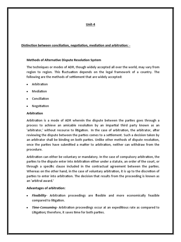 Exploring the Distinctions Between Conciliation, Negotiation, Mediation and Arbitration as ...