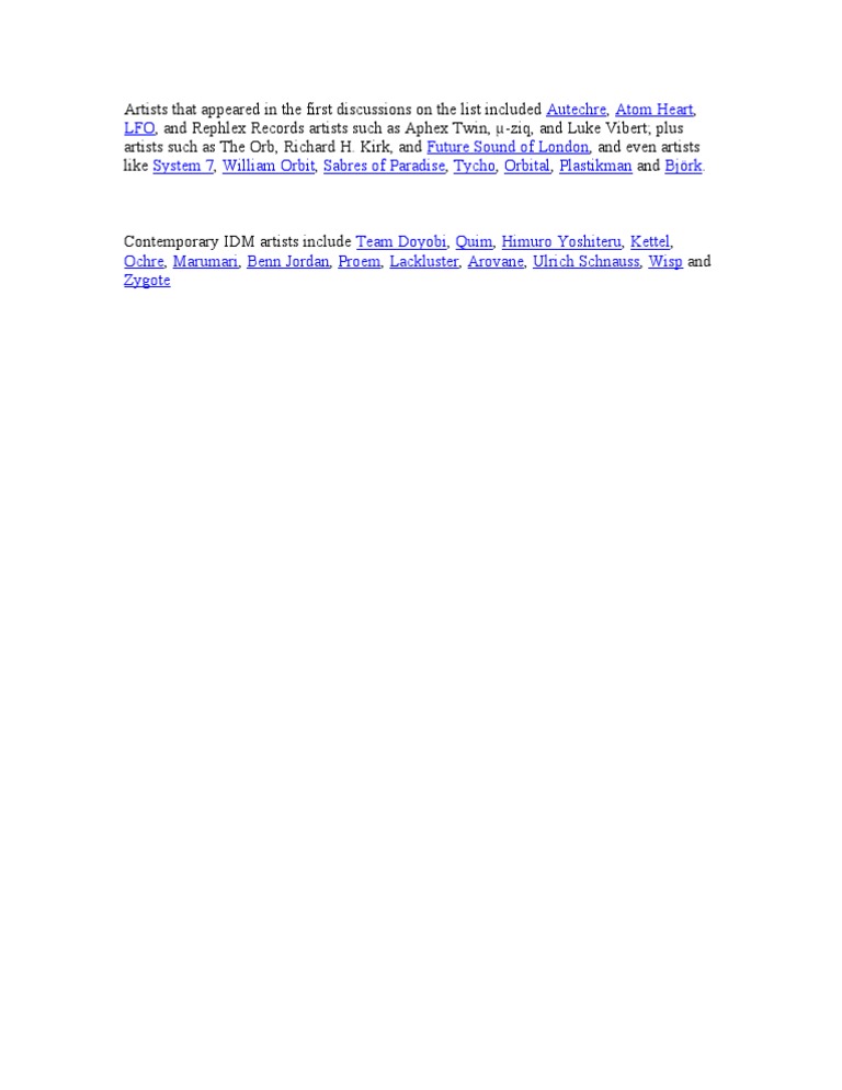 Key IDM Music Artists Overview | PDF | Art | History