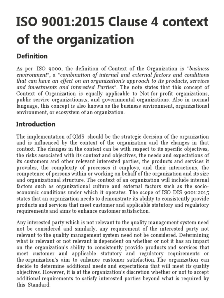 ISO 90012015 Clause 4 Context of The Organization | PDF | Quality ...