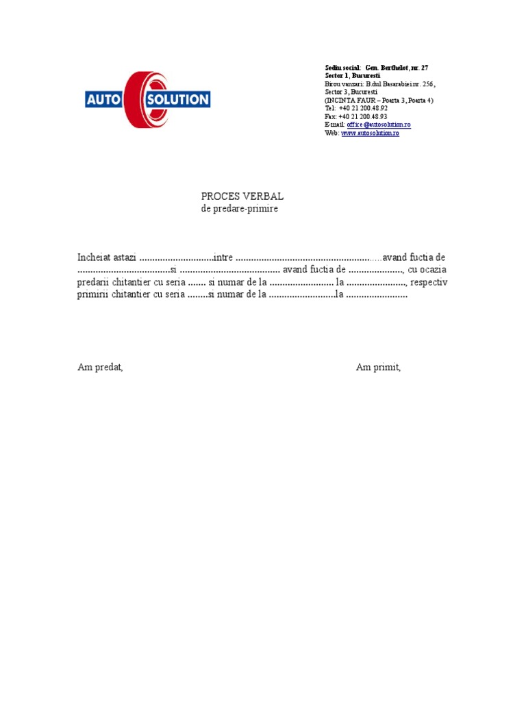 Proces Verbal de Predare-Primire Chitantier.. | PDF
