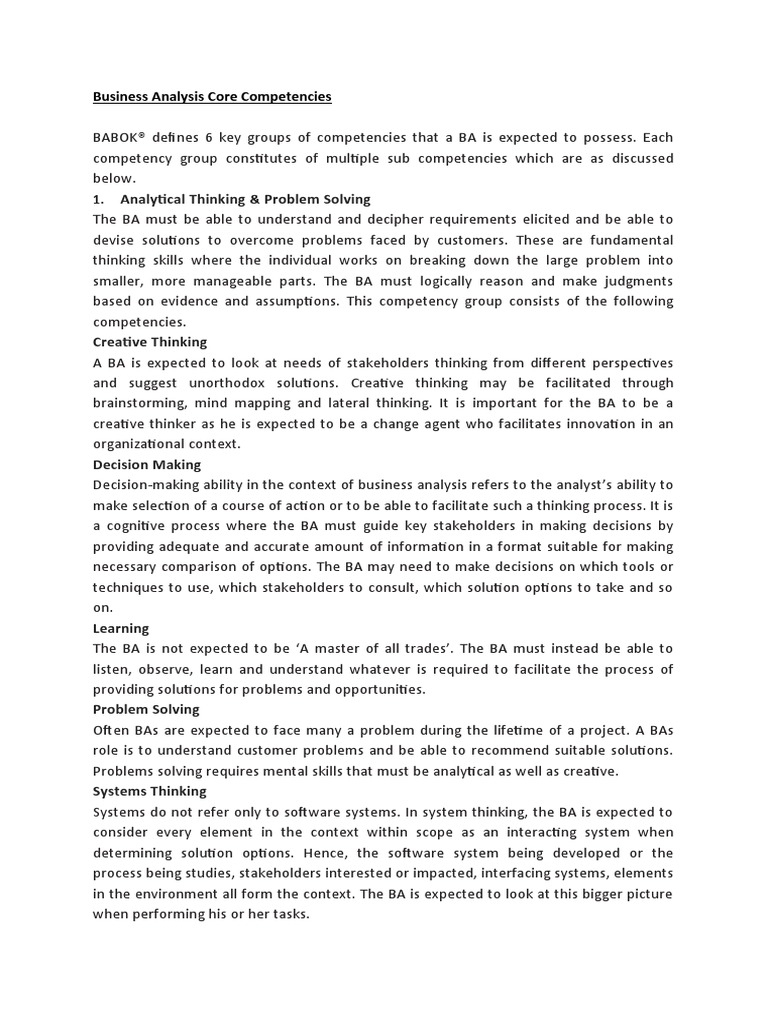 Business Analysis Core Competencies | PDF | Decision Making | Business ...