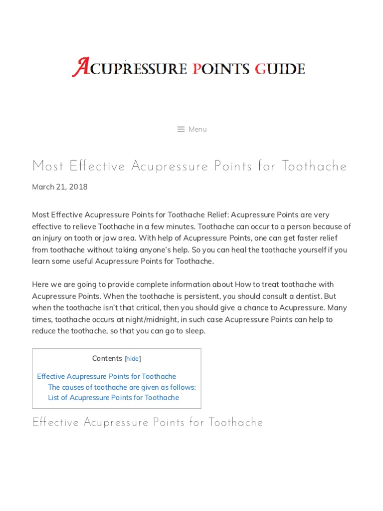 Acupressure Points For Toothache | PDF | Dentistry | Acupressure