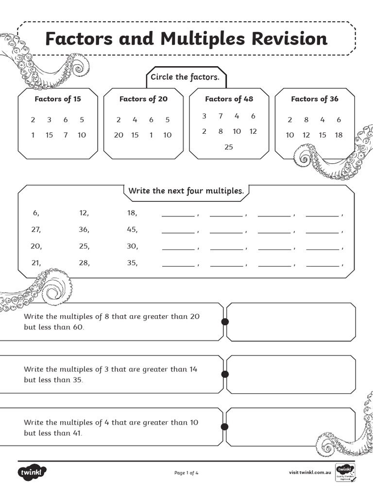 Factors And Multiples Worksheets Grade 7 Pdf Multiples And Factors