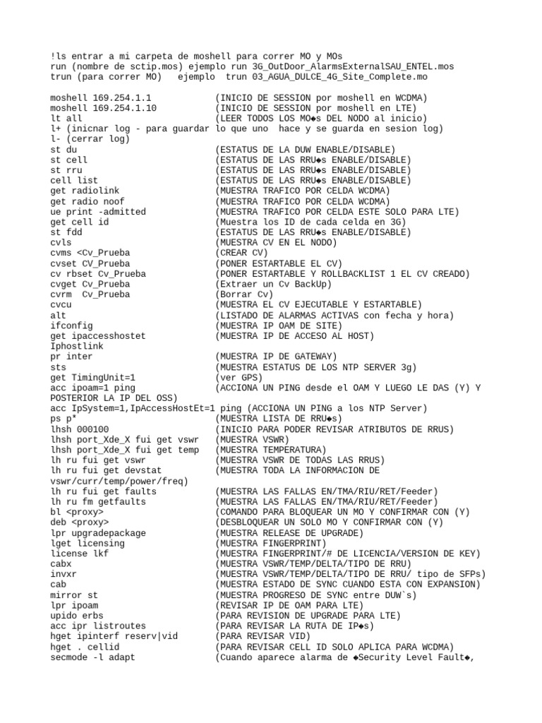 Moshell - Comandos de TS WCDMA - & - LTE | PDF | Protocolos de red | Estándares de red