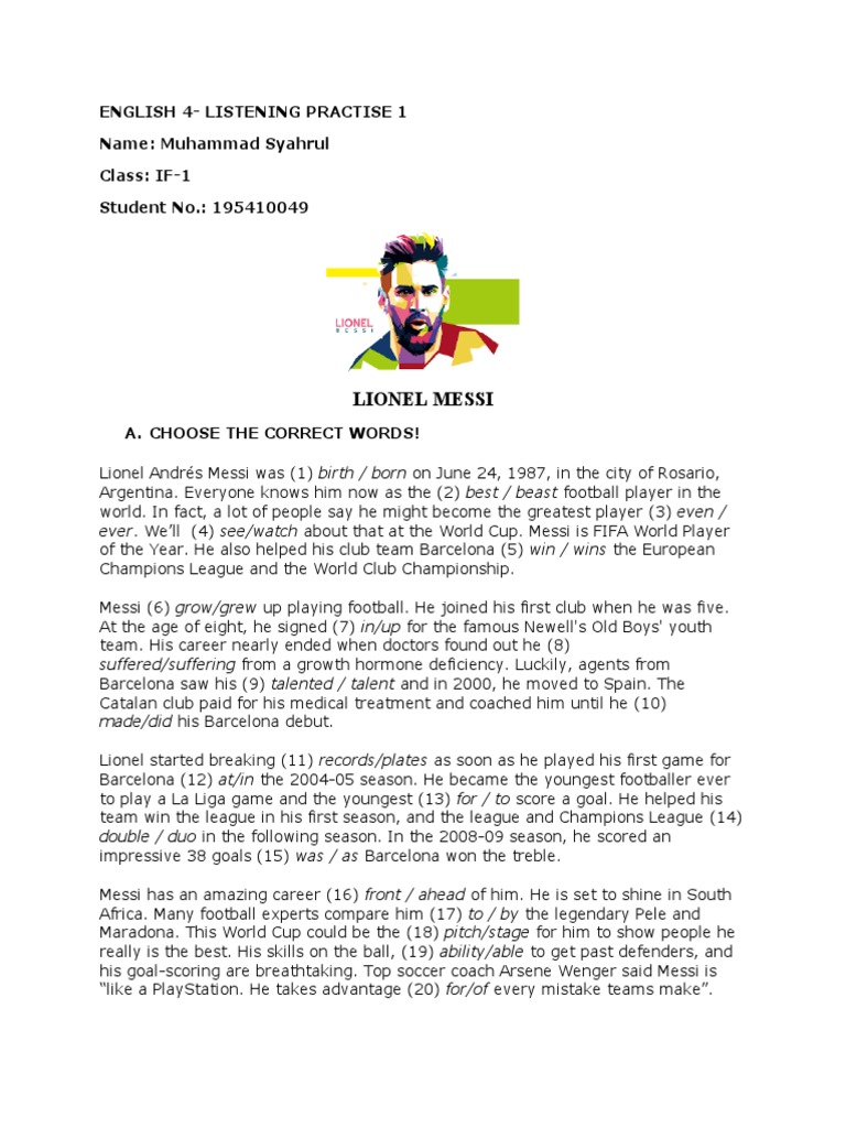 Listening Exercise 1 Lionel Messi If 1 Friday08 195410049 ...