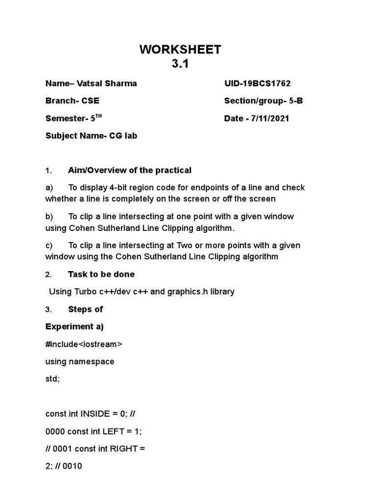 CG Lab Line Clipping Algorithm Worksheet | PDF | Programming Paradigms | Algorithms And Data ...