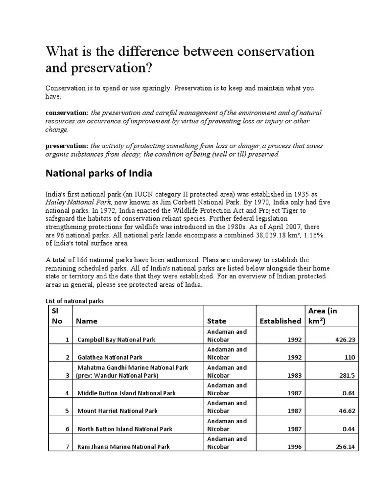 What Is The Difference Between Conservation and Preservation | PDF ...