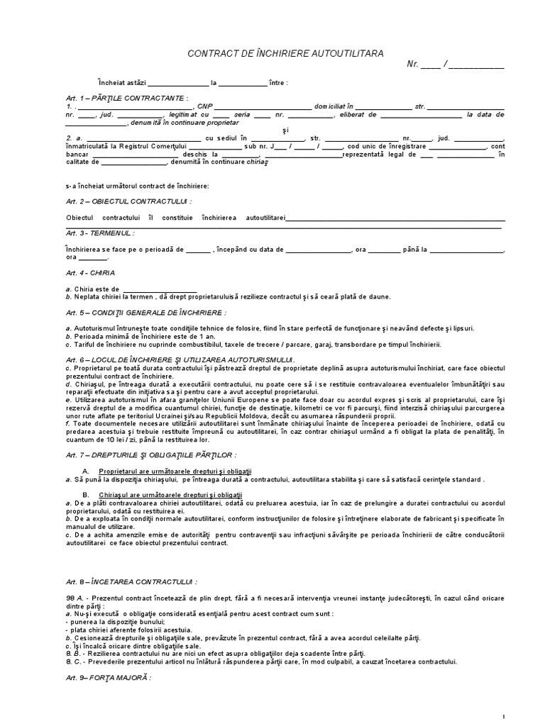 Contract Inchiriere Auto | PDF