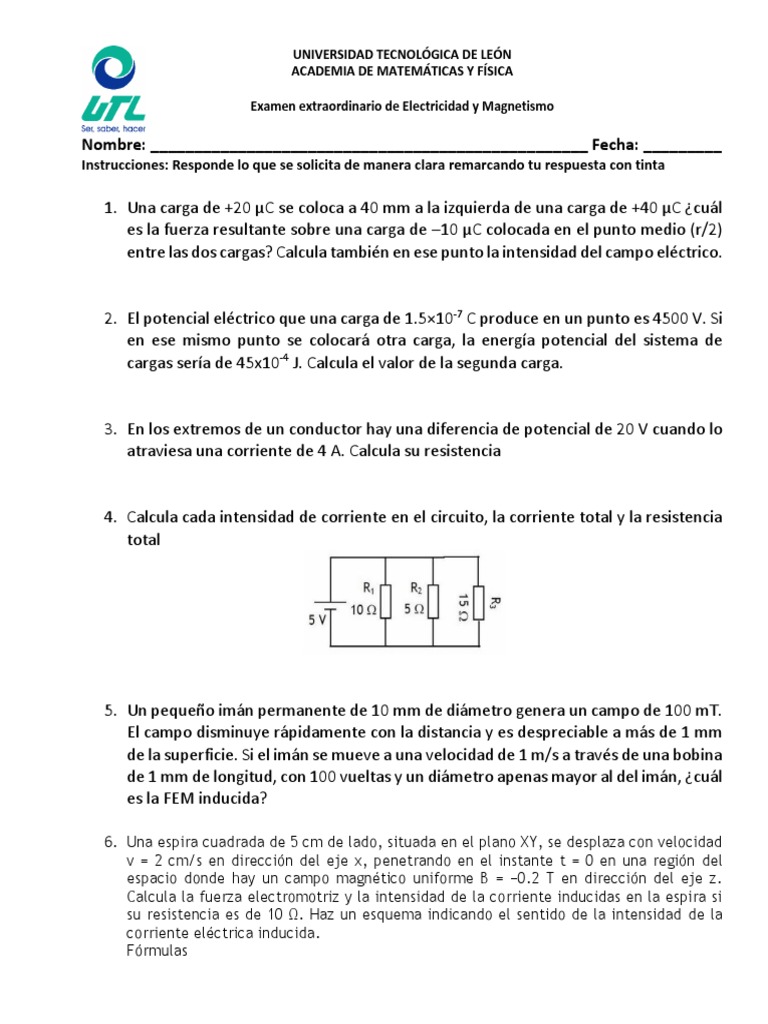 Examen Extraordinario de Electricidad y Magnetismo | PDF