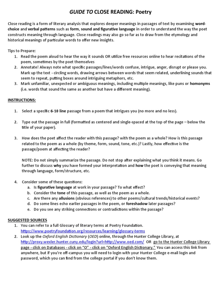 Guide To Close Reading - Poetry | PDF | Poetry | Linguistics