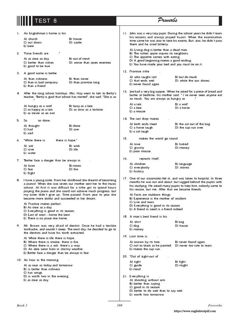 Proverbs: Test 8 | PDF