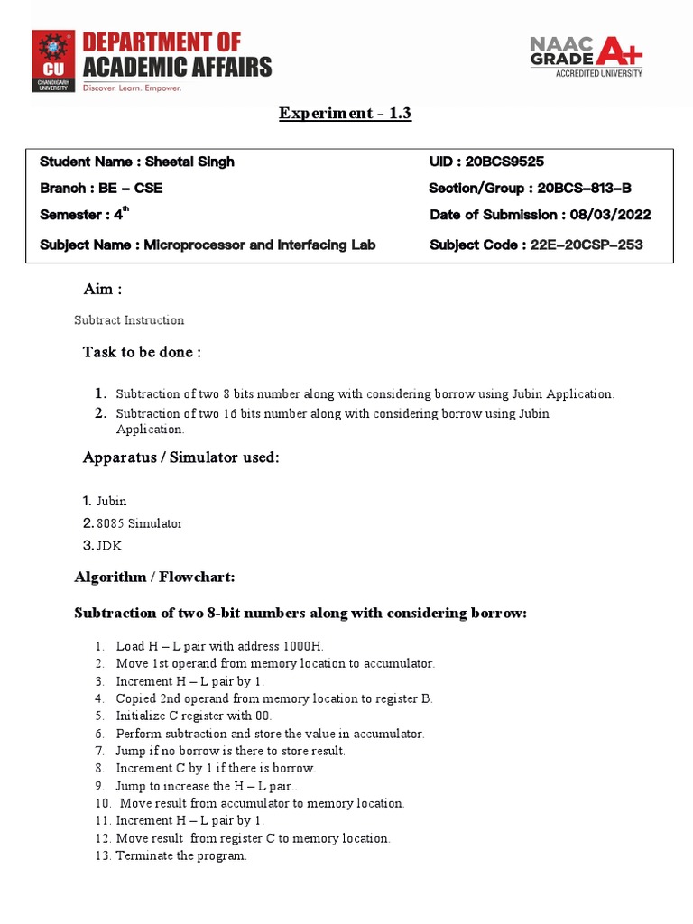 Experiment - 1.3: Icroprocessor and Interfacing Lab | PDF | Computer Architecture | Computer ...