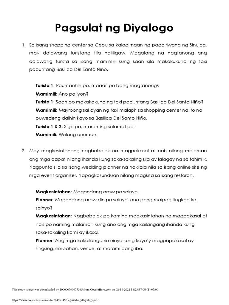 Pagsulat NG Diyalogo PDF | PDF Pagsulat NG Diyalogo PDF | PDF