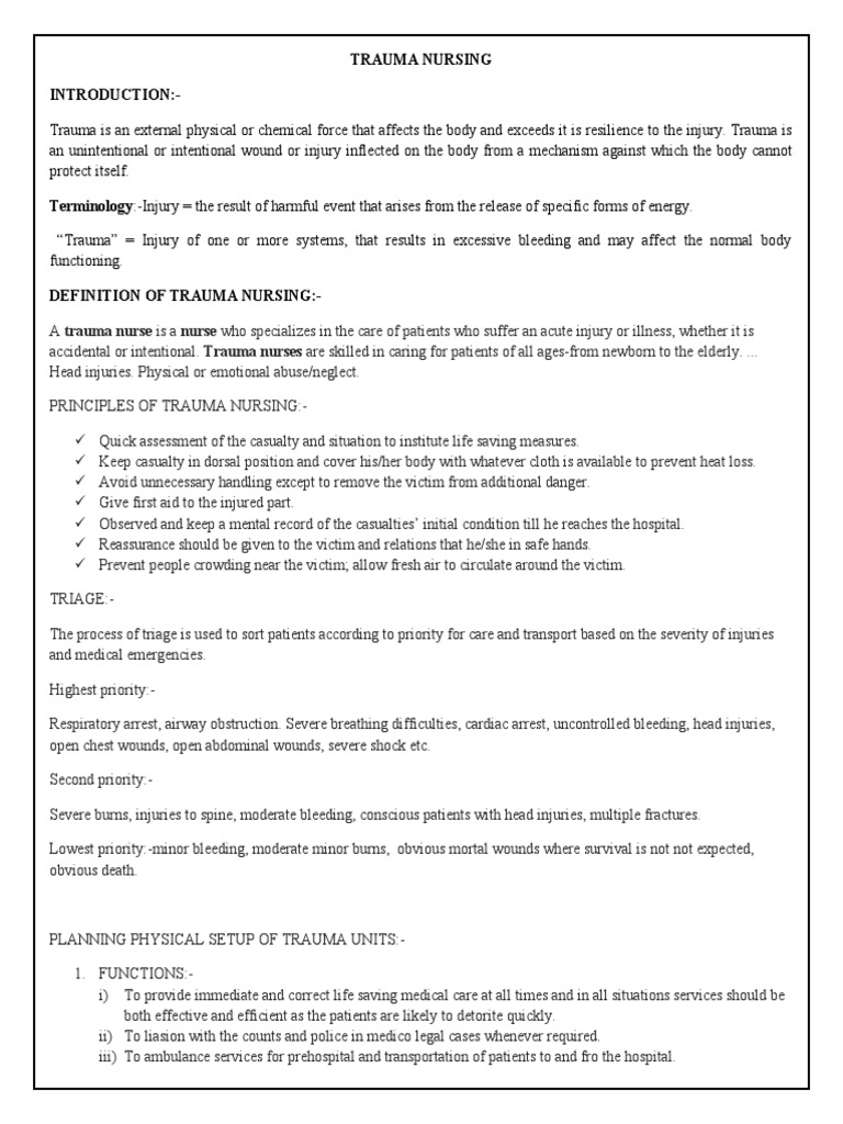 Trauma Nursing Introduction | PDF | Thorax | Emergency Department