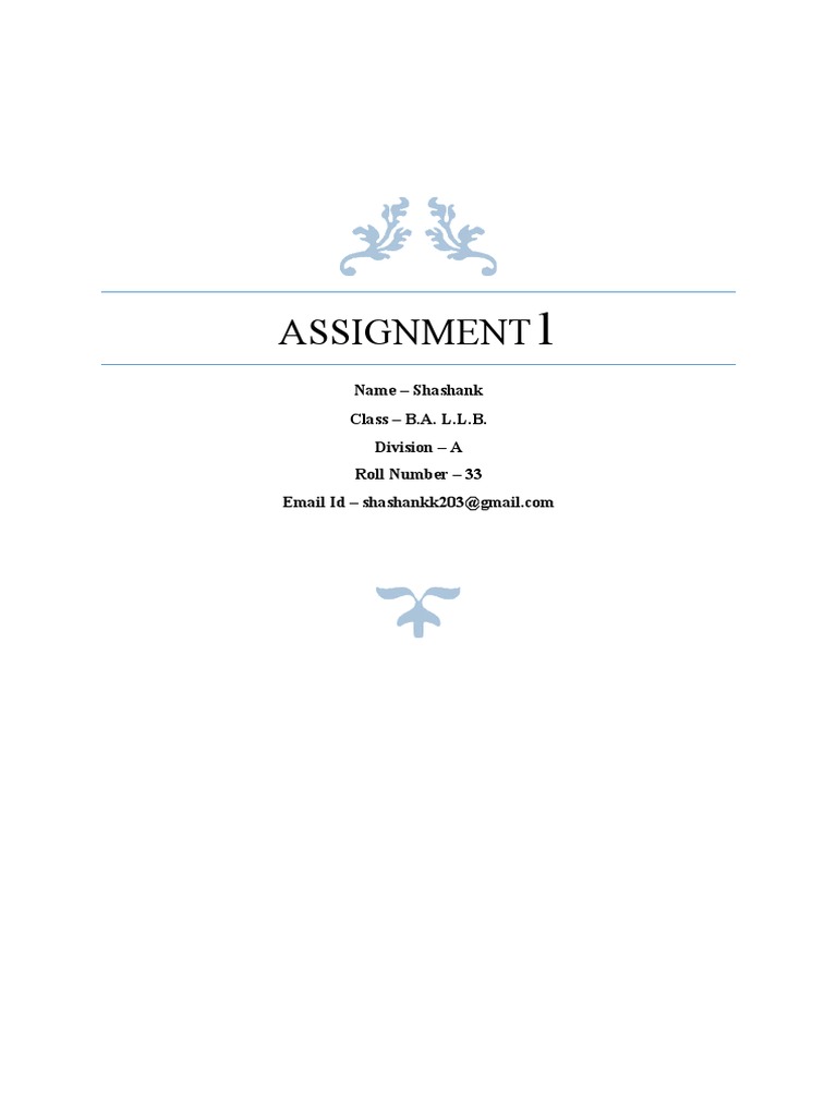 Assignment Name Shashank Class B A L L B Division A Roll Number 33 Pdf Lawsuit