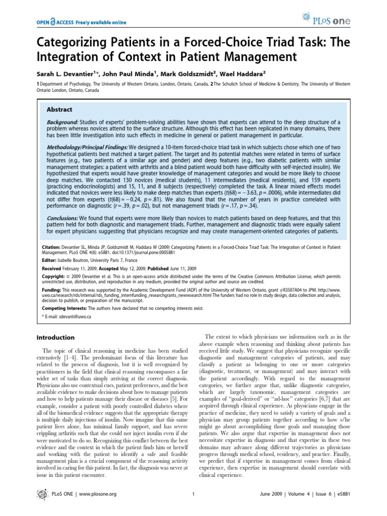 Categorizing Patients in A Forced-Choice Triad Task: The Integration of ...