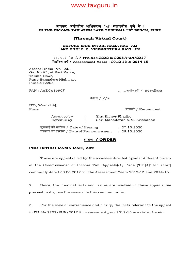 Aesseal India Pvt. Ltd. Vs ITO ITAT Pune | PDF | Expense | Depreciation