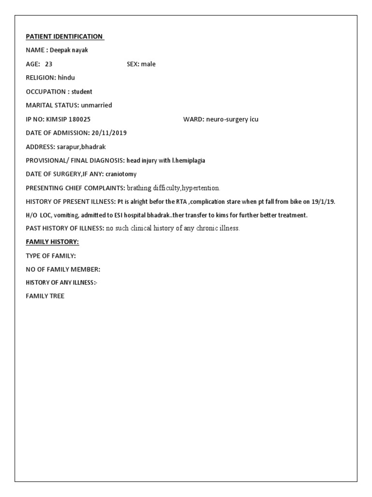 Case Study On HEAD INJURY | PDF | Human Anatomy | Clinical Medicine