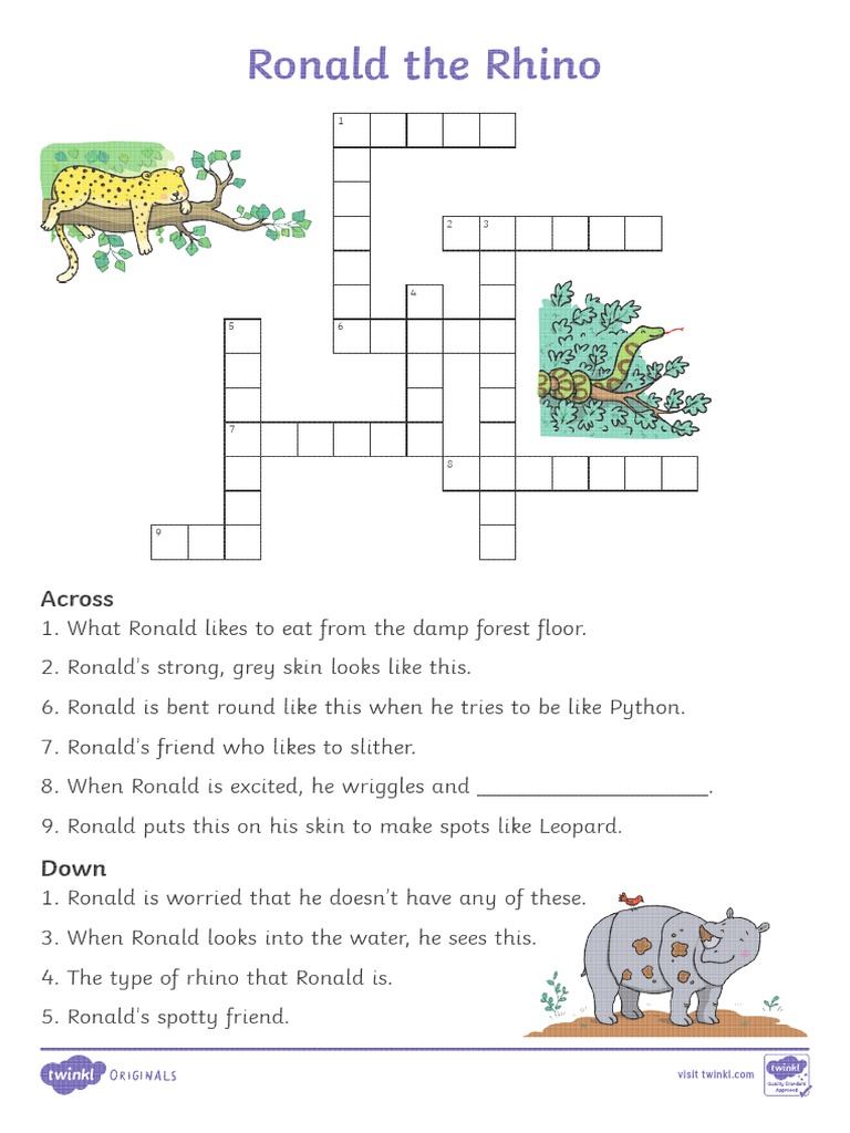 Ronald The Rhino Crossword | PDF | Odd Toed Ungulates | Rhinoceros