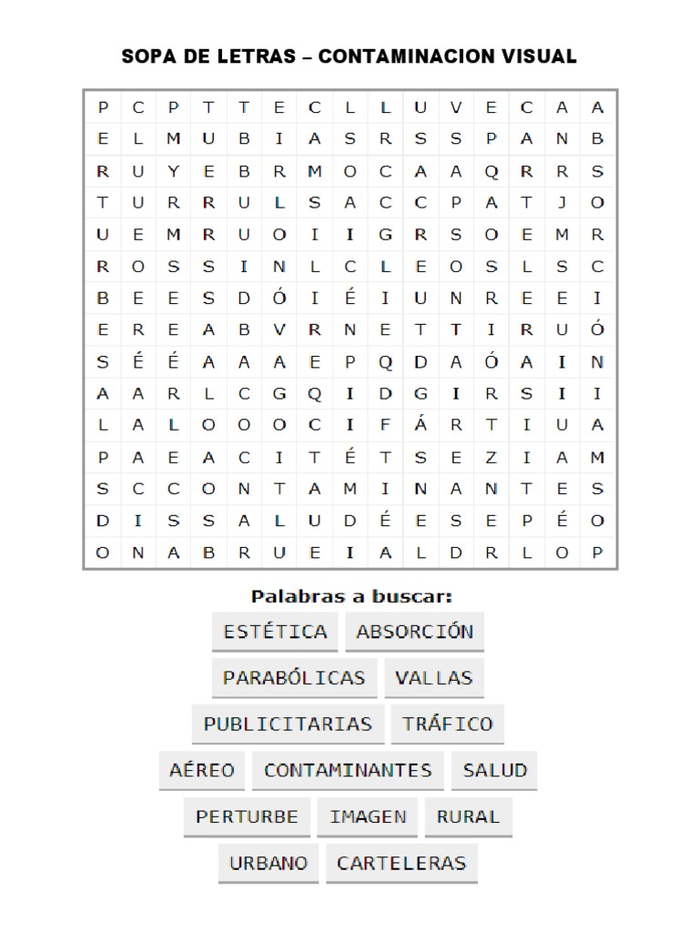 Sopa de Letras Contaminacion Visual | PDF