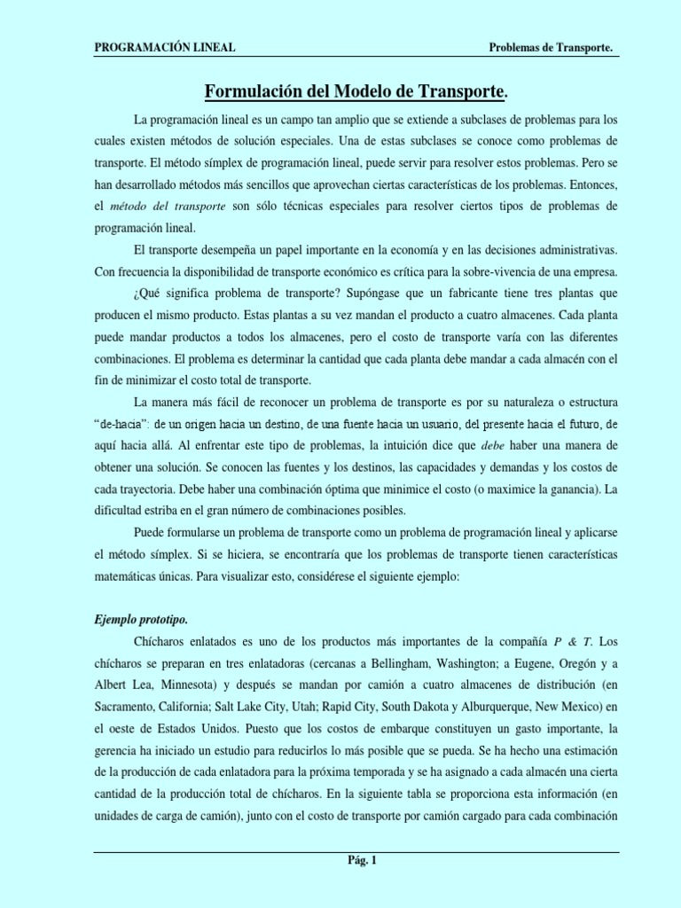 Problemas De Transporte Pdf Programación Lineal Ecuaciones