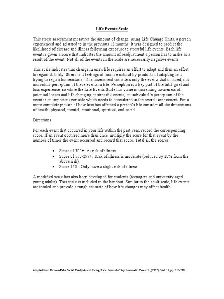Life Events Scale | PDF | Grief | Risk