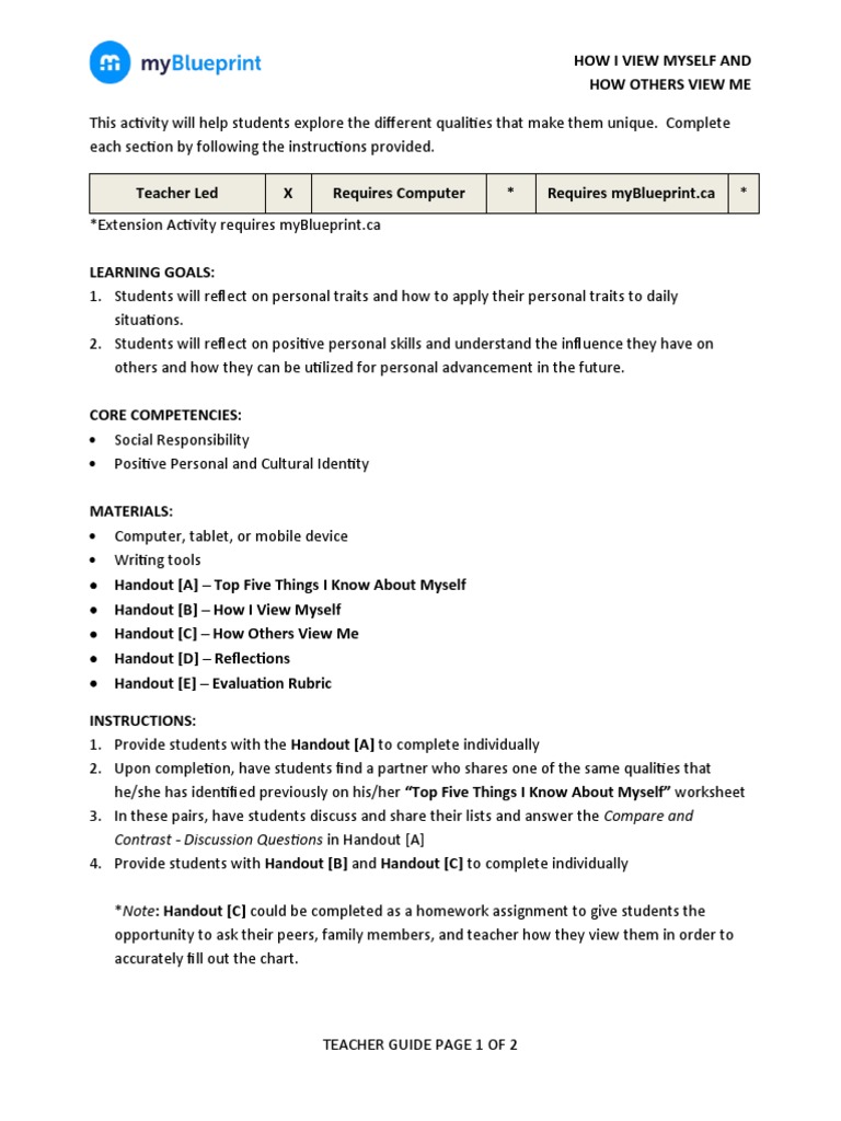 Self-Reflection and Peer Perception Activity | PDF | Rubric (Academic ...
